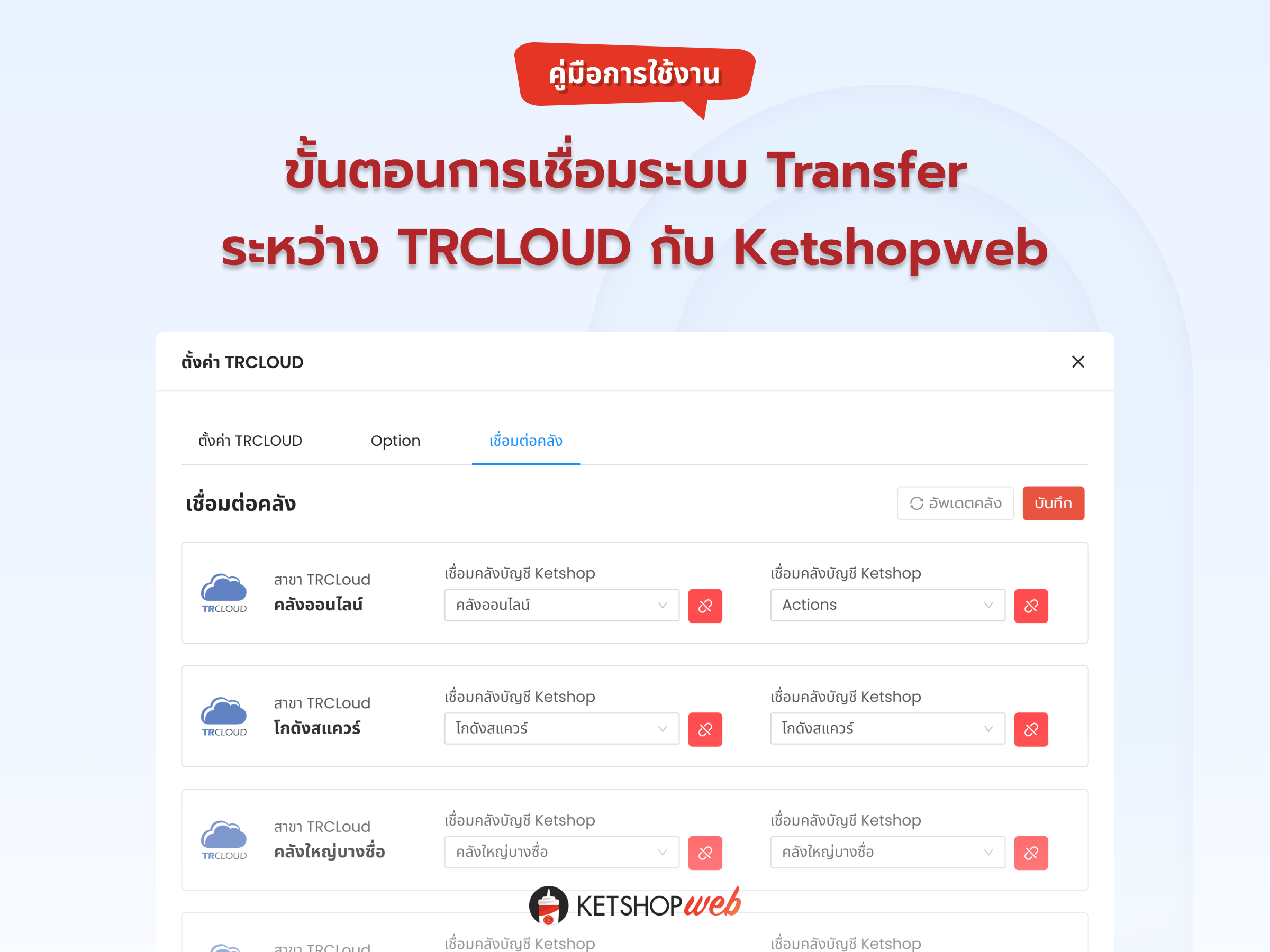 ขั้นตอนการเชื่อมระบบ Transfer ระหว่าง TRCLOUD กับ Ketshopweb